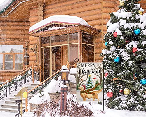 Christmas Dog Garden Flag 12x18 Vertical Double Sided Merry Christmas Trees Farmhouse Winter Holiday Outside Decorations Burlap Yard Flag BW217