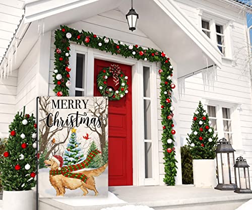 Christmas Dog Garden Flag 12x18 Vertical Double Sided Merry Christmas Trees Farmhouse Winter Holiday Outside Decorations Burlap Yard Flag BW217