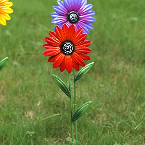 3PC Metal Flower Decorative Garden Stakes, Outdoor Garden Decor Shaking Head Sunflowers Glow in Spring Yard Art Fairy Decorations for Patio Lawn
