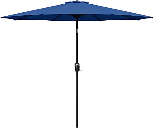 Simple Deluxe 9ft Outdoor Market Table Patio Umbrella with Button Tilt, Crank and 8 Sturdy Ribs for Garden, Deck, Lawn, Backyard & Pool, Blue