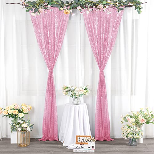 BEDDEB Pink Sequin Backdrop Curtain, 2PCS 2FTx8FT Glitter Backdrop Curtain for Christmas, Birthday, Wedding, Party Decoration