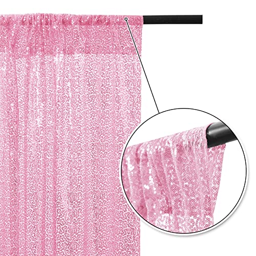 BEDDEB Pink Sequin Backdrop Curtain, 2PCS 2FTx8FT Glitter Backdrop Curtain for Christmas, Birthday, Wedding, Party Decoration