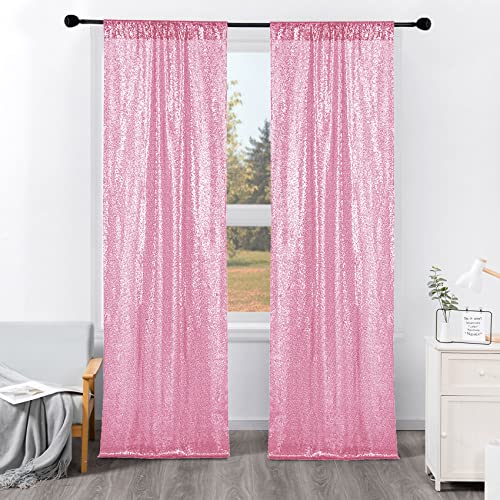BEDDEB Pink Sequin Backdrop Curtain, 2PCS 2FTx8FT Glitter Backdrop Curtain for Christmas, Birthday, Wedding, Party Decoration