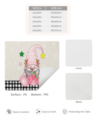 Coffee Mat for Counter,Christmas Pink Gnome Snowflake Star Linen Texture Absorbent Hide Stain Coffee Bar Mat,Non-slip Coffee Bar Accessories Kitchen Drying Mat Fit Under Coffee Maker Espresso Machine