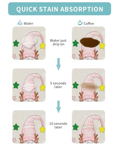 Coffee Mat for Counter,Christmas Pink Gnome Snowflake Star Linen Texture Absorbent Hide Stain Coffee Bar Mat,Non-slip Coffee Bar Accessories Kitchen Drying Mat Fit Under Coffee Maker Espresso Machine