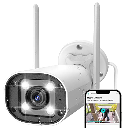 NETVUE Security Camera Outdoor, 1080P 2.4G WiFi Home Video Surveillance Waterproof Camera, Color Night Vision Wide View, Siren Alarm, Spotlight Camera, 24/7 SD Card Storage & Cloud, Support Alexa