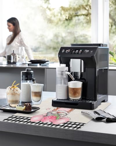 Coffee Mat for Counter,Christmas Pink Gnome Snowflake Star Linen Texture Absorbent Hide Stain Coffee Bar Mat,Non-slip Coffee Bar Accessories Kitchen Drying Mat Fit Under Coffee Maker Espresso Machine