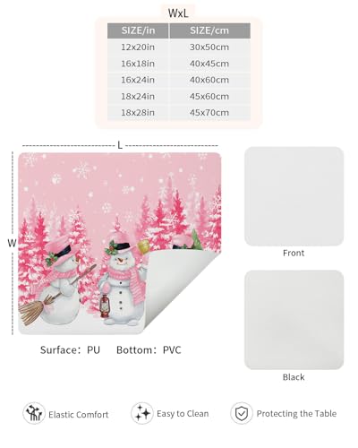 Coffee Mat for Counter,Christmas Snowman Xmas Tree Winter Snowflake Pink Absorbent Hide Stain Coffee Bar Mat,Non-slip Coffee Bar Accessories Kitchen Drying Mat Fit Under Coffee Maker Espresso Machine