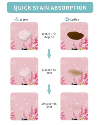 Coffee Mat for Counter,Christmas Snowman Xmas Tree Winter Snowflake Pink Absorbent Hide Stain Coffee Bar Mat,Non-slip Coffee Bar Accessories Kitchen Drying Mat Fit Under Coffee Maker Espresso Machine