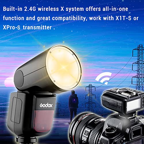Godox V1-S Round Head Camera Flash for Sony, 2.4G 1/8000 HSS TTL Flash Speedlite, 480 Full Power Shots, 10 Level LED Modeling Lamp Compatible for Sony Camera
