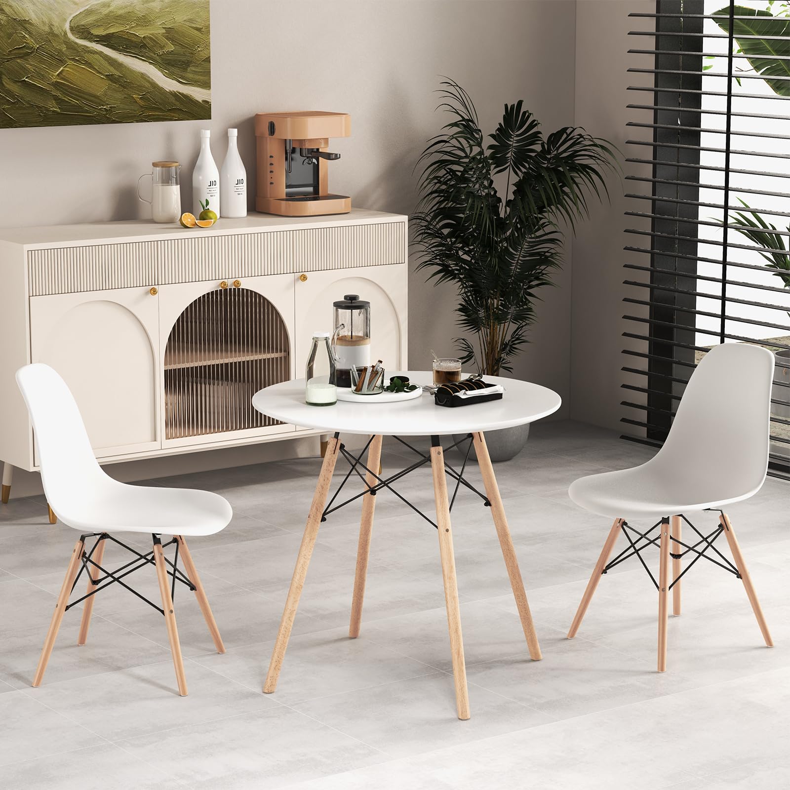 Giantex 3-Piece Dining Table Set, Modern Round 31.5" D Dining Table & 2 DSW Chairs W/Solid Wood Legs, Home Furniture Set for Small Spaces Dining Room Kitchen Restaurant, White