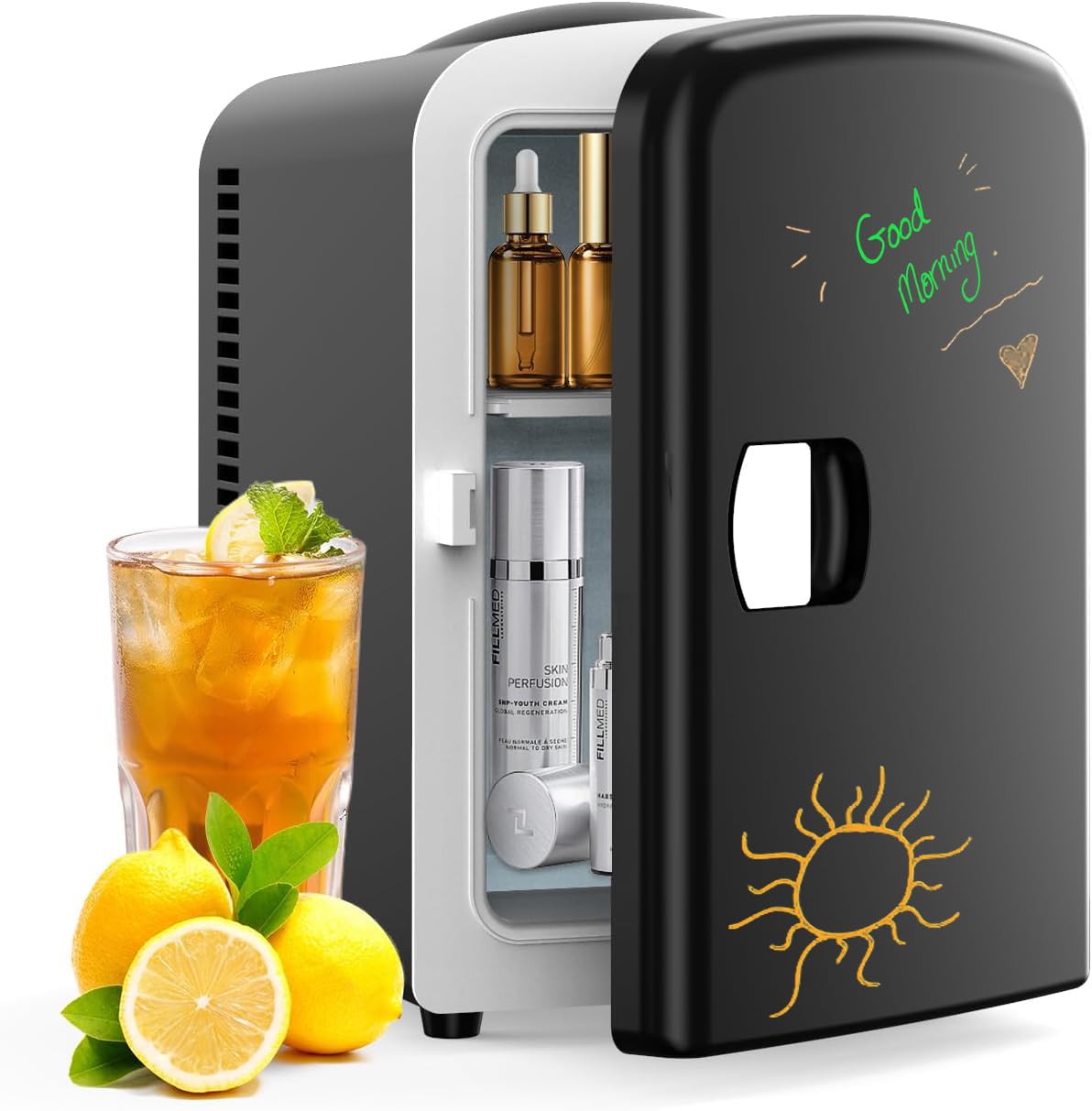 Living Enrichment Mini Fridge 4 Liter 6 Can Skincare Fridge, AC 120V DC 12V Portable Small Refrigerator Cooler and Warmer for Skincare, Foods, Medications, Bedroom, Travel and Car - Black