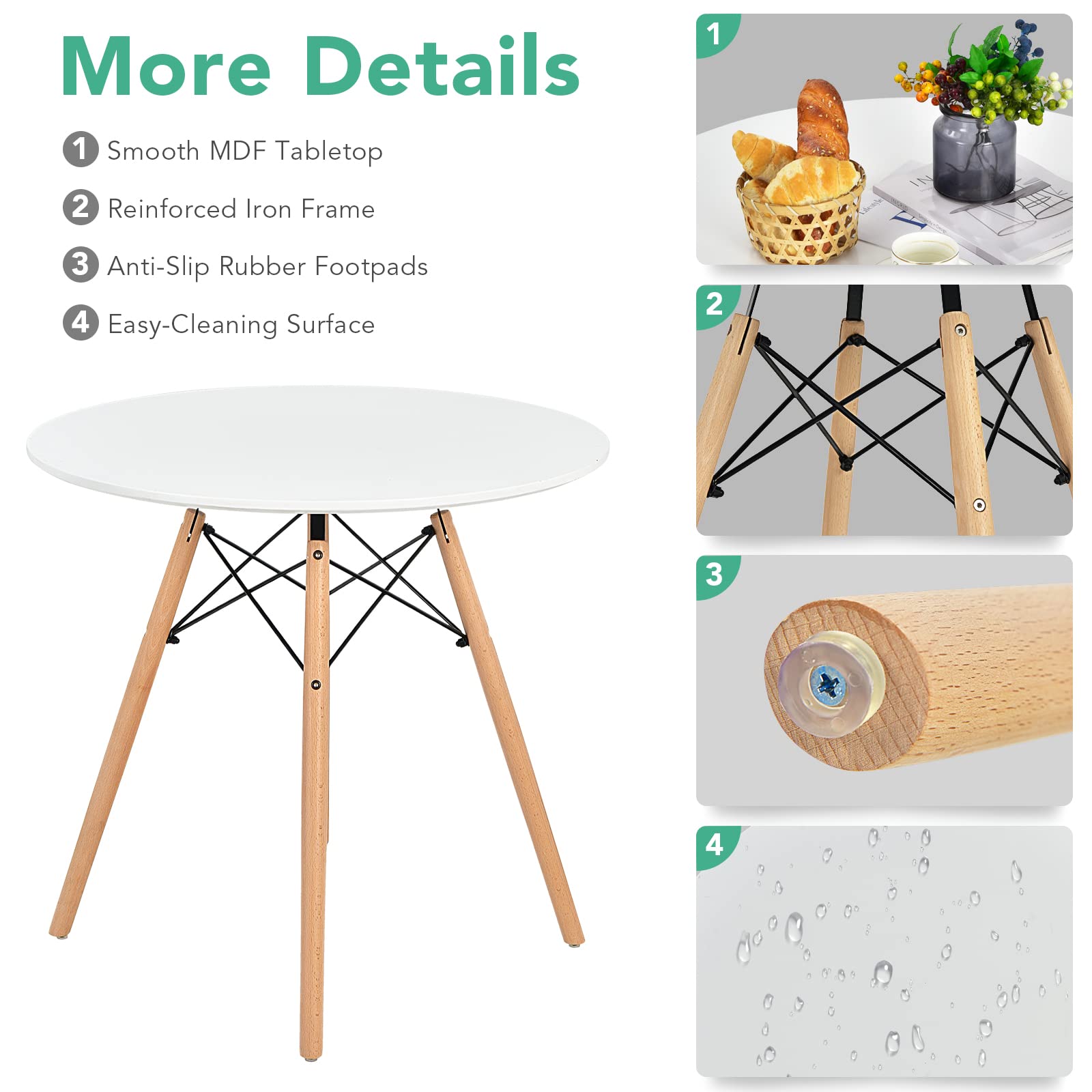 Giantex 3-Piece Dining Table Set, Modern Round 31.5" D Dining Table & 2 DSW Chairs W/Solid Wood Legs, Home Furniture Set for Small Spaces Dining Room Kitchen Restaurant, White