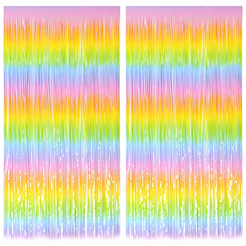 Pastel Rainbow Foil Fringe Curtain - GREATRIL Pastel Rainbow Backdrop Streamers for Kids Birthday/Classroom Decor/Unicorn/Princess/Halloween/Christmas Party Decorations (2 Pack)