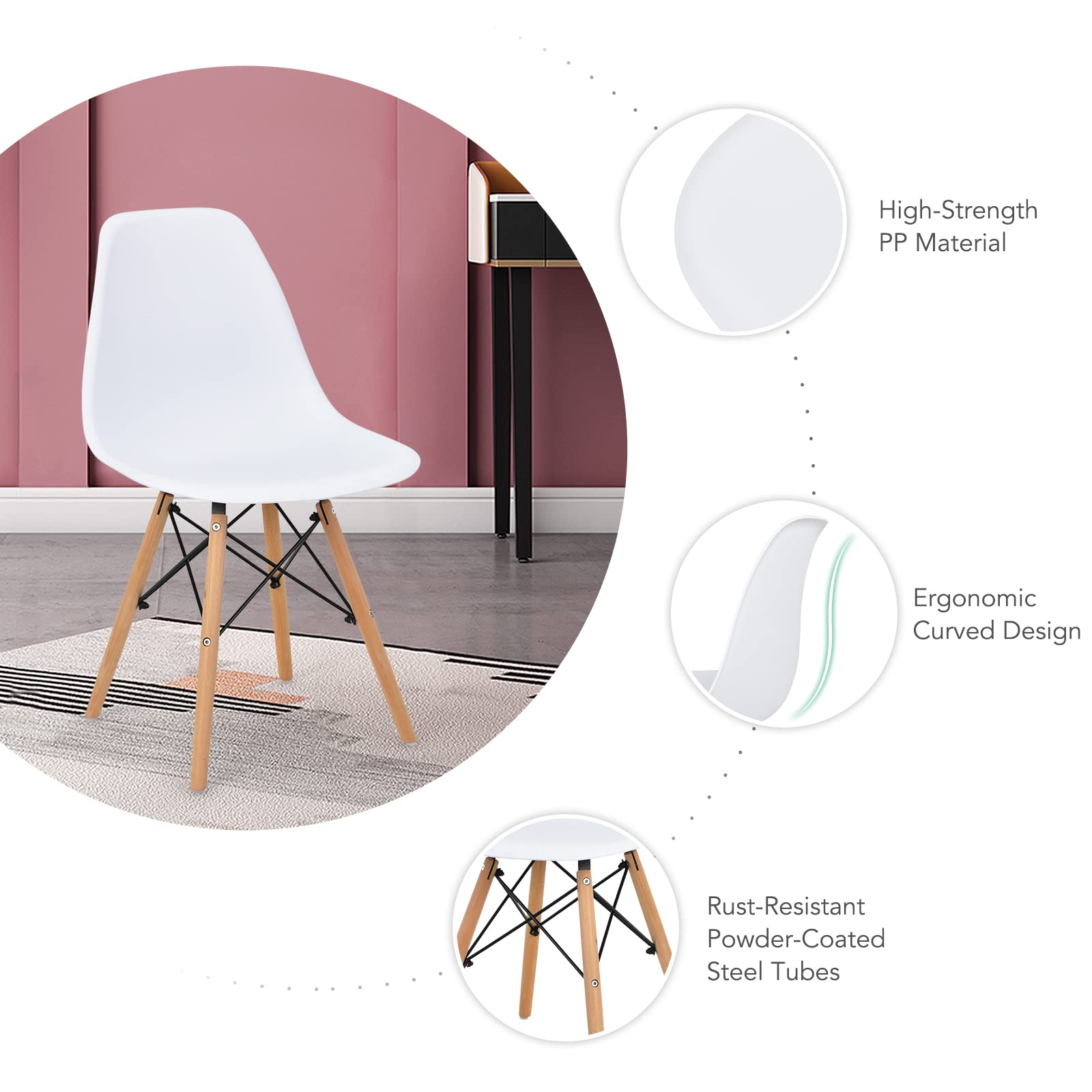 Giantex 3-Piece Dining Table Set, Modern Round 31.5" D Dining Table & 2 DSW Chairs W/Solid Wood Legs, Home Furniture Set for Small Spaces Dining Room Kitchen Restaurant, White