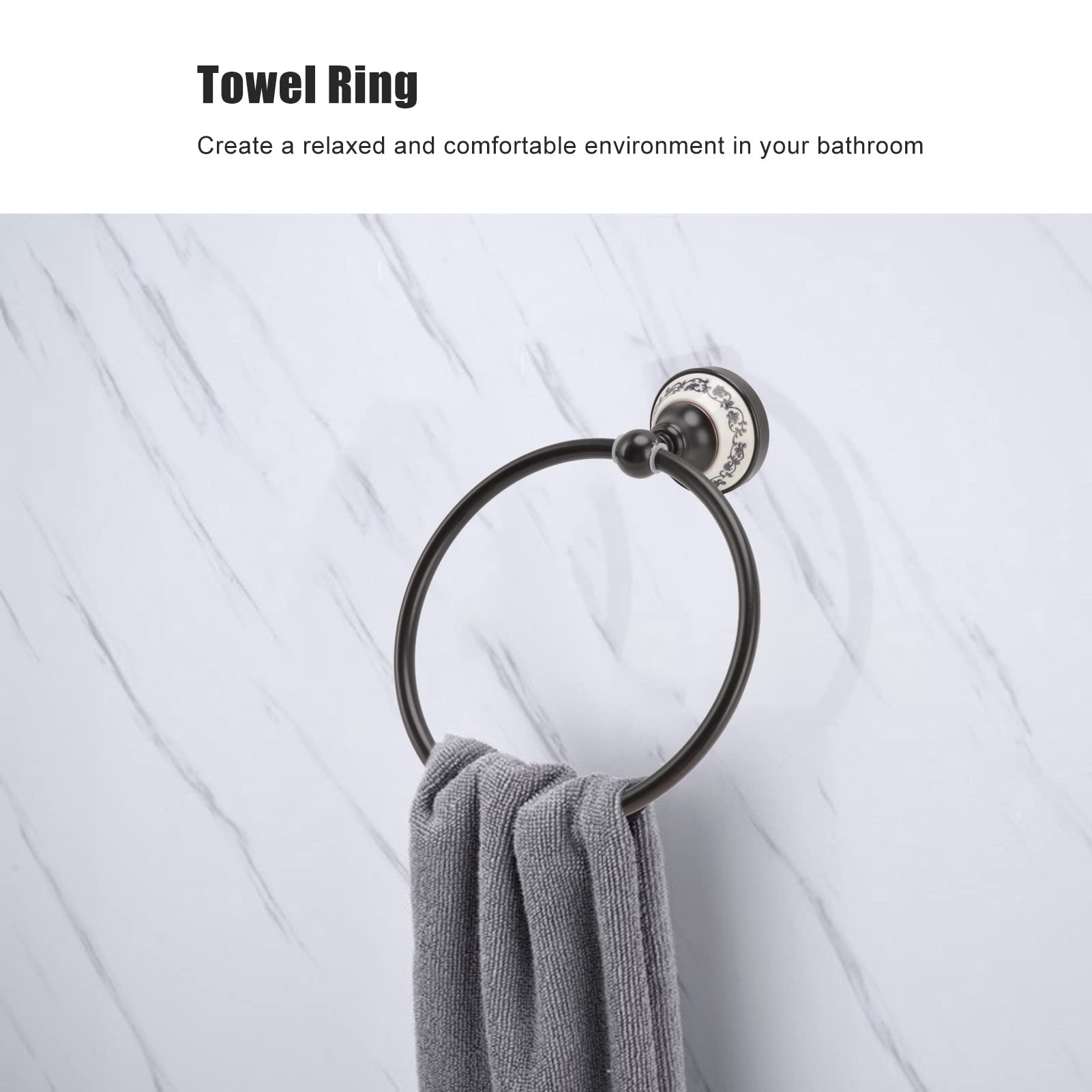 Towel Rings, Bathroom Wall Mounted Round Towel Rack Black Antique Round Towel Holder Bath Hand Towel Rack for Home