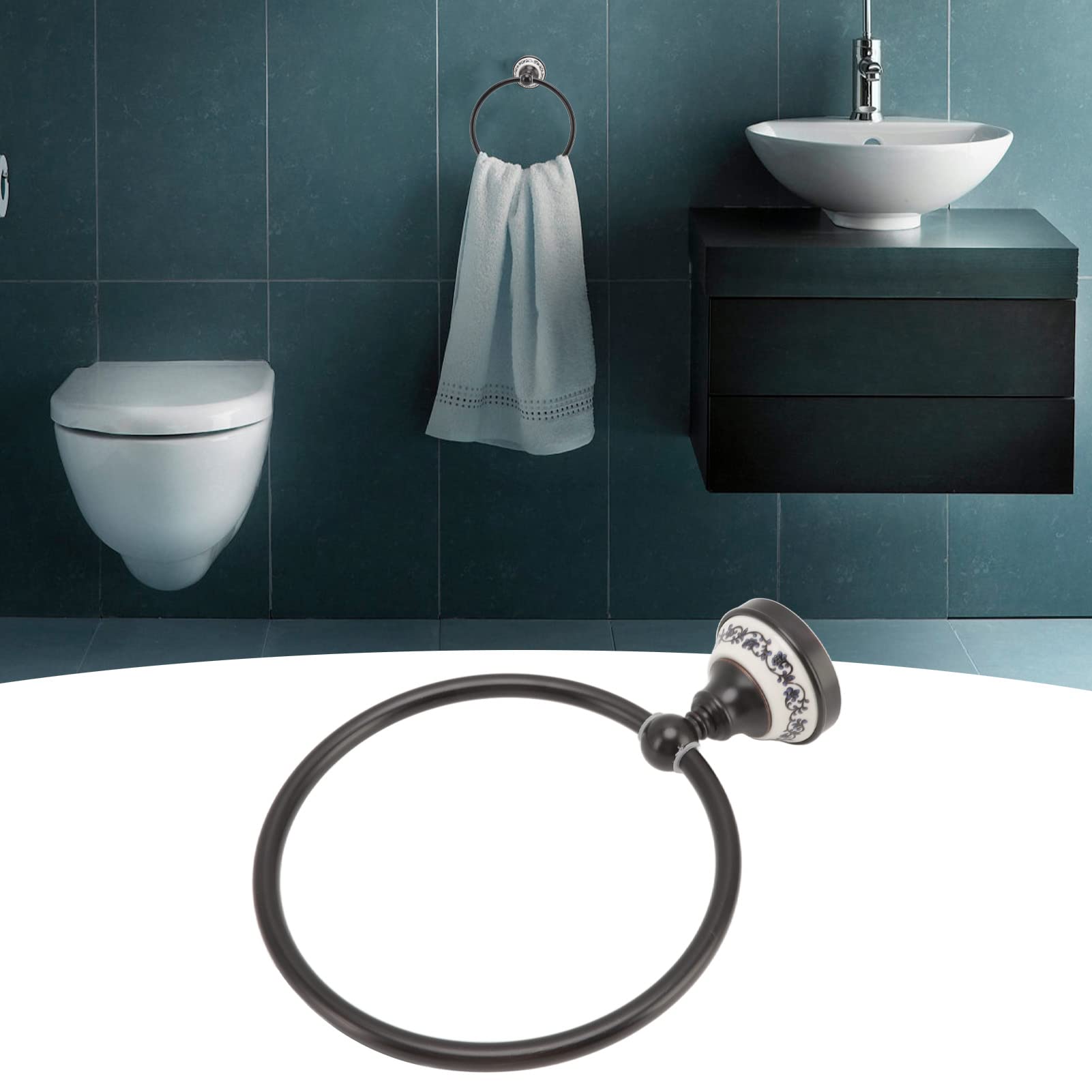 Towel Rings, Bathroom Wall Mounted Round Towel Rack Black Antique Round Towel Holder Bath Hand Towel Rack for Home