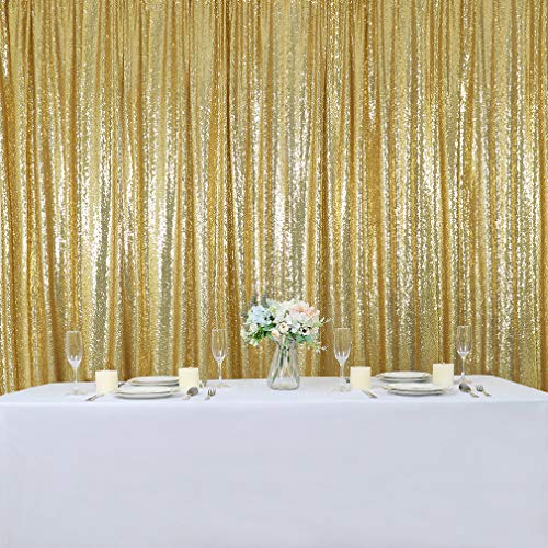 Hahuho Gold Sequin Backdrop Curtain, 2PCS 2FTx8FT Glitter Backdrop Curtain for Parties, Christmas, Wedding, Party Decoration(2 Panels, 2FT x 8FT, Gold