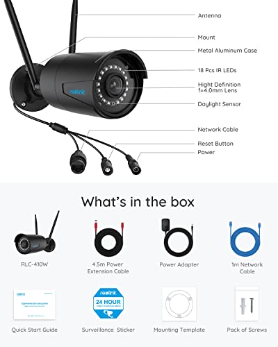 REOLINK Plug-in WiFi Outdoor Security Cameras, 4MP Wired Wi-Fi Camera for Home Security, Smart Person/Vehicle Detection Alert, HD Night Vision, IP66 Waterproof, Works with Google Assistant, RLC-410W