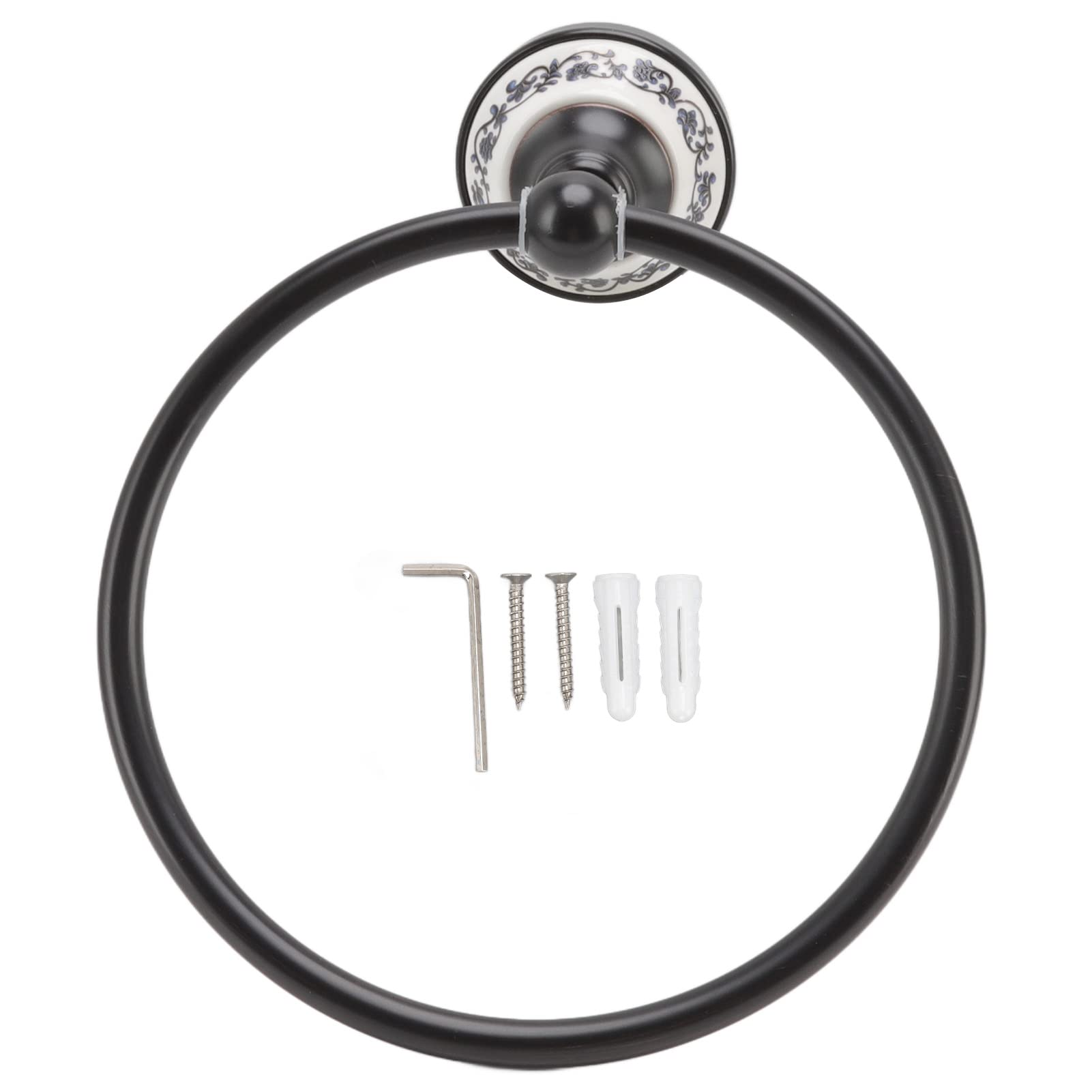Towel Rings, Bathroom Wall Mounted Round Towel Rack Black Antique Round Towel Holder Bath Hand Towel Rack for Home