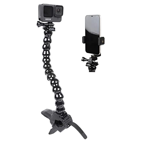 Jaws Flex Clamp Smartphone Mount with Adjustable Gooseneck(13 Sections) Compatible with iPhone Samsung,and GoPro Hero 9,8,7,6,5,4,, 3+, 2, 1, DJI Osmo Action Camera Mounts and Most Action Cameras