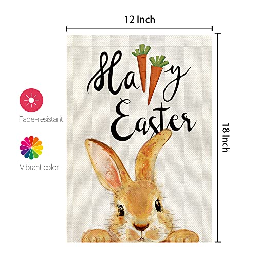 CROWNED BEAUTY Happy Easter Bunny Garden Flag 12x18 Inch Double Sided for Outside Burlap Small Yard Holiday Decoration CF697-12