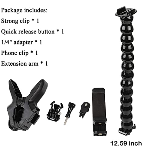 Jaws Flex Clamp Smartphone Mount with Adjustable Gooseneck(13 Sections) Compatible with iPhone Samsung,and GoPro Hero 9,8,7,6,5,4,, 3+, 2, 1, DJI Osmo Action Camera Mounts and Most Action Cameras