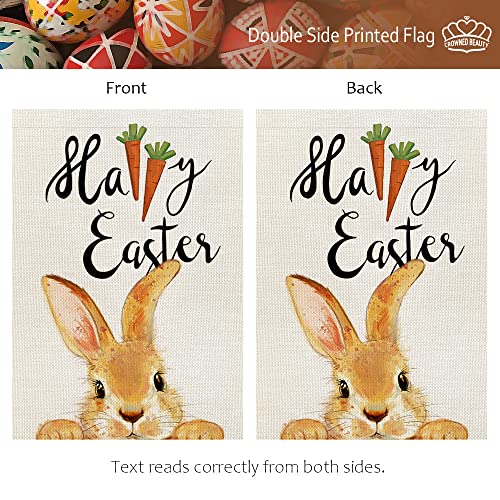 CROWNED BEAUTY Happy Easter Bunny Garden Flag 12x18 Inch Double Sided for Outside Burlap Small Yard Holiday Decoration CF697-12