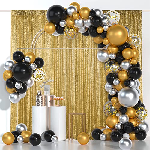 Hahuho Gold Sequin Backdrop Curtain, 2PCS 2FTx8FT Glitter Backdrop Curtain for Parties, Christmas, Wedding, Party Decoration(2 Panels, 2FT x 8FT, Gold