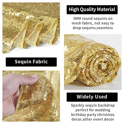 Hahuho Gold Sequin Backdrop Curtain, 2PCS 2FTx8FT Glitter Backdrop Curtain for Parties, Christmas, Wedding, Party Decoration(2 Panels, 2FT x 8FT, Gold