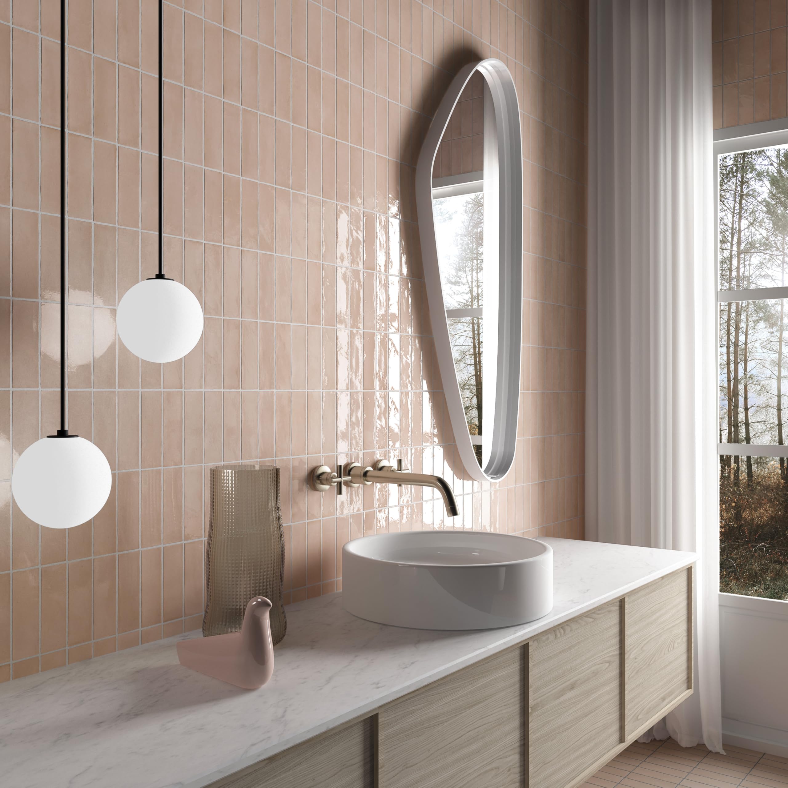 Merola Tile Coco Glossy Orchard Pink 2" x 5-7/8" Porcelain Wall Tile
