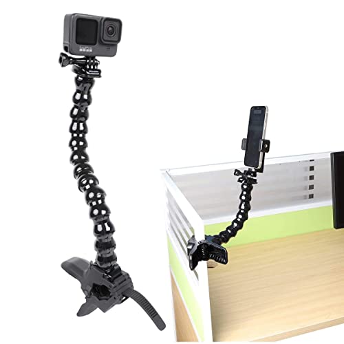 Jaws Flex Clamp Smartphone Mount with Adjustable Gooseneck(13 Sections) Compatible with iPhone Samsung,and GoPro Hero 9,8,7,6,5,4,, 3+, 2, 1, DJI Osmo Action Camera Mounts and Most Action Cameras