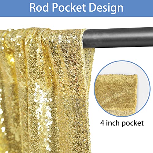 Hahuho Gold Sequin Backdrop Curtain, 2PCS 2FTx8FT Glitter Backdrop Curtain for Parties, Christmas, Wedding, Party Decoration(2 Panels, 2FT x 8FT, Gold