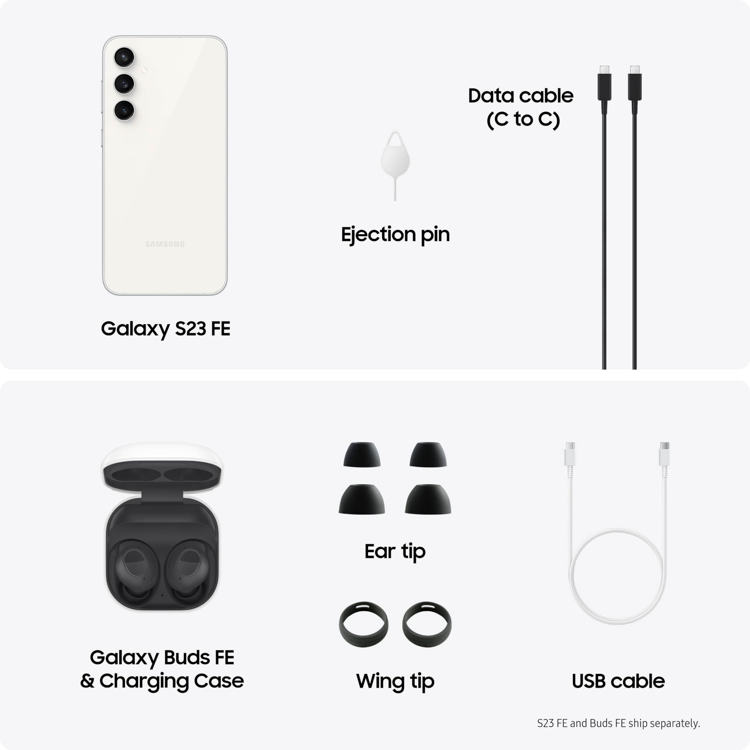 SAMSUNG Galaxy S23 FE Cell Phone (Cream) + $49.99 Buds FE (Graphite) 256GB Unlocked Android Smartphone w/Long Battery Life and True Wireless Bluetooth Earbuds w/Wing Tip Design US Version, 2023