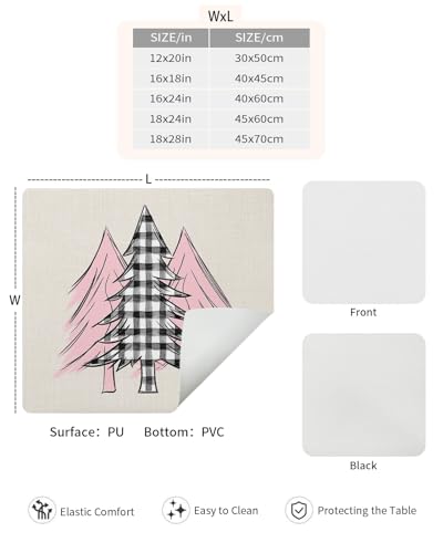 Coffee Mat for Counter, Pink and Black White Plaid Christmas Tree Absorbent Hide Stain Coffee Bar Mat, Non-slip Coffee Bar Accessories Kitchen Drying Mat Fit Under Coffee Maker Espresso Machine
