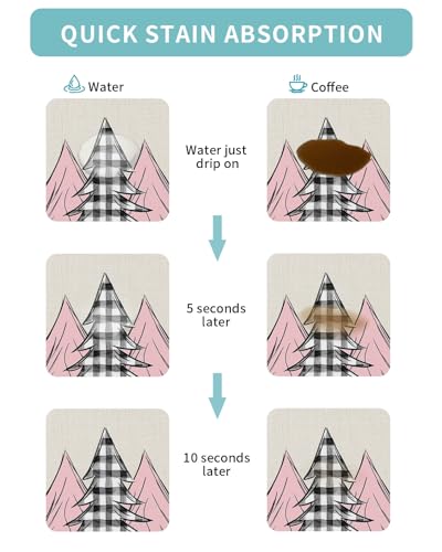 Coffee Mat for Counter, Pink and Black White Plaid Christmas Tree Absorbent Hide Stain Coffee Bar Mat, Non-slip Coffee Bar Accessories Kitchen Drying Mat Fit Under Coffee Maker Espresso Machine
