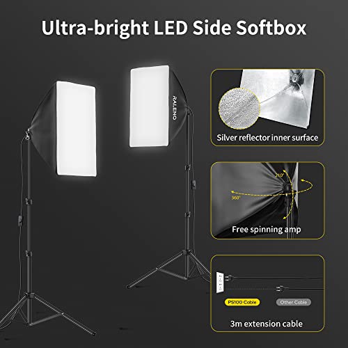 RaLeno Photography Lighting Kit, 2.6m x 3m Background Support System with 3 x 85W 5500K LED Bulbs Softbox and 2-in-1 Reflector, Continuous Softbox Light for Photo Video Shooting