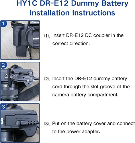 HY1C ACK-E12 AC Power Adapter LP-E12 Dummy Battery Kit for Canon EOS M50, EOS M50 Mark II, EOS M200 Cameras