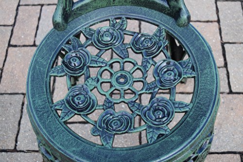 Oakland Living Cast Aluminum Conversation Metal Antique 3 Piece Patio Rose Bistro Set, Verdi Green