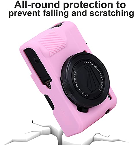 G7X Camera Silicone Case Ultra-Thin Lightweight Rubber Soft Silicone Case Bag Cover for Canon PowerShot G7X G7X Mark II G7X Mark III + Microfiber Cloth (Pink)