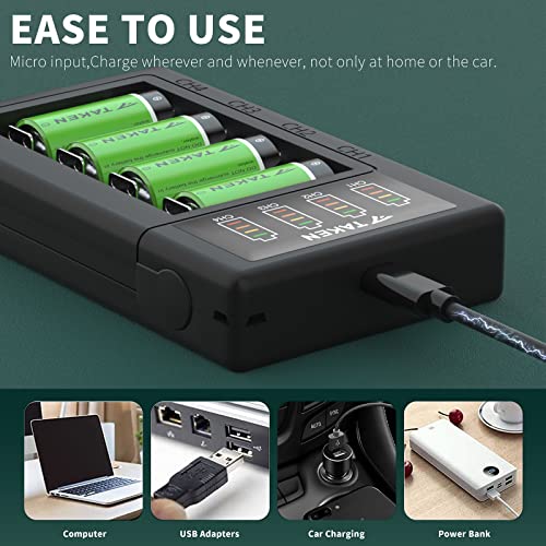 Taken 4 Pack Cr123a Lithium Batteries 3.7V Rechargeable Batteries and LED Charger Compatible with Arlo Cameras (VMC3030/VMK3200/VMS3330/3430/3530), Flashlight, Microphone