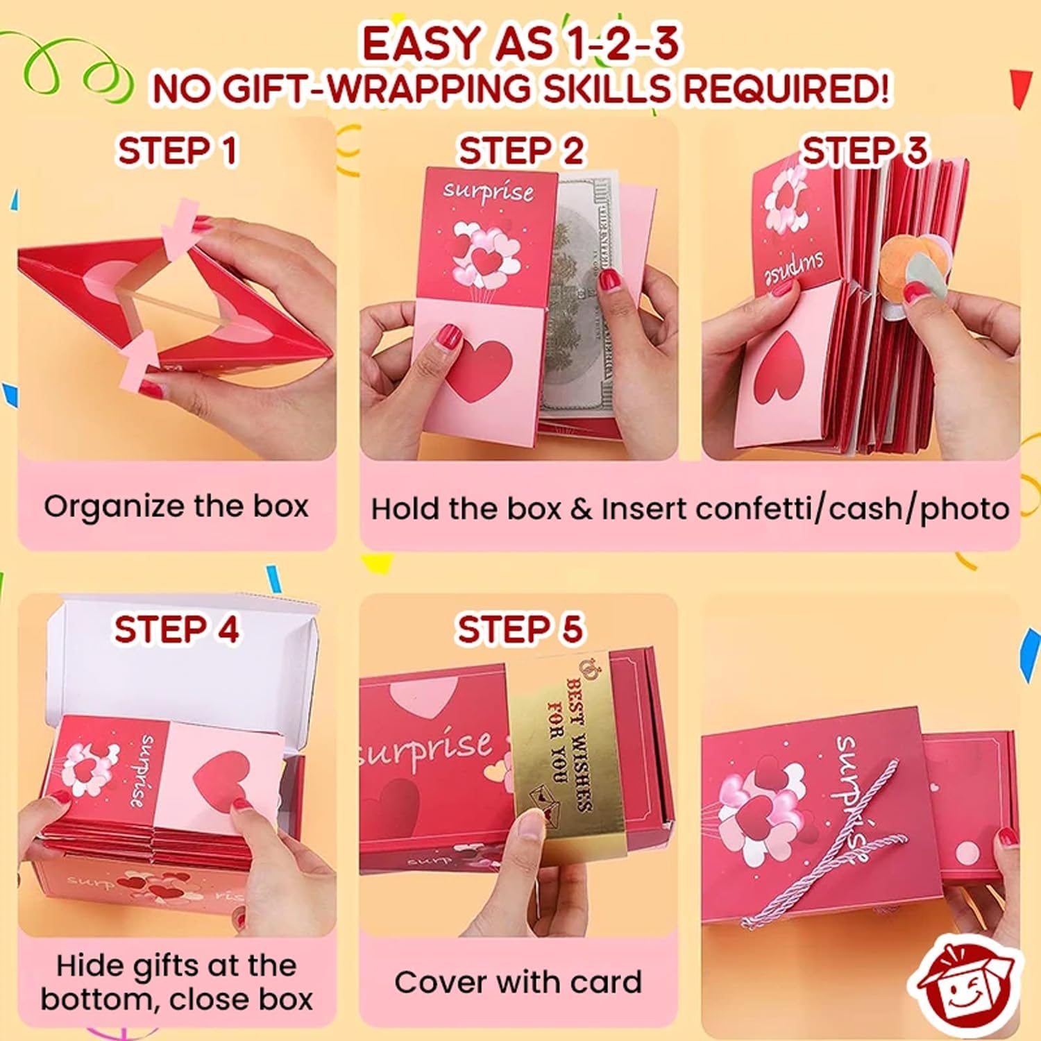 ZSJGGBOY Merry Christmas Surprise Gift Boxes, Joyjoyset, Joy Joy Snow Folding Pop-Up Explosion Gift Box, Surprise Gift Box Explosion for Money Christmas (Red+Green)