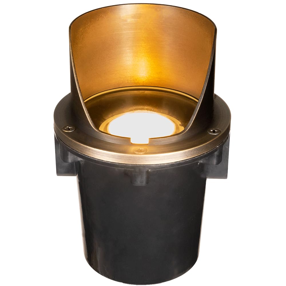 VOLT 12V 3-in-1 Waterproof IP68 Outdoor in-Grade Light with Brass Shielded Top (Bronze) & 5W 2700K Warm White MR16 LED Bulb for Path, Garden, Deck, Yard or Pond Low Voltage Landscape Lighting