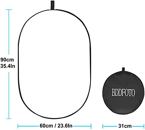 BDDFOTO 24"x35"/60x90cm Reflector Photography 5-in-1, Ellipse Light Reflector Multi-Disc with Bag Translucent, Silver, Gold, White and Black for Studio Photography Lighting and Outdoor Lighting