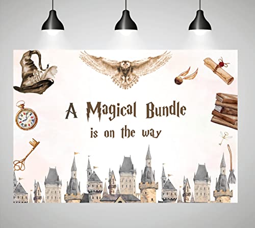 Magical Wizard Backdrop for Boys Girls A Magical Bundle is On The Way Happy Birthday Baby Shower Party Photography Background Kids Wizard Cake Table Banner Decorations 7x5ft