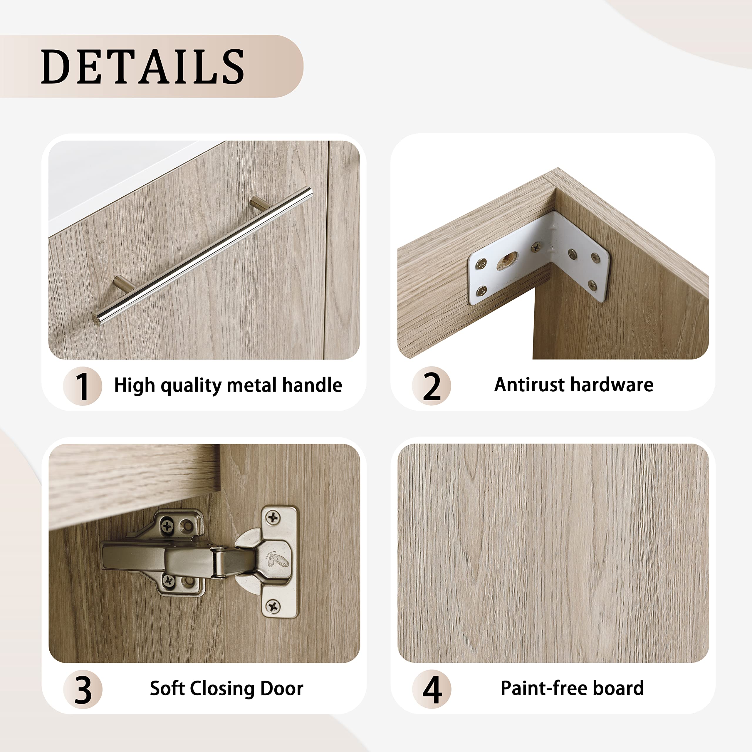 KFHSE 24 Inch Modern Set,Wall Mounted Bathroom Vanity Sink Combo with Top Basin & Soft Closing Door,Storage Wood Hanging Bath Cabinet for Small Space,White Oak