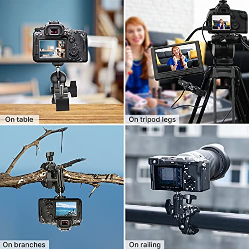 R094 Super Clamp Multi-Functional Camera C Clamp Mount, 1/4" Ball Head Monitor Mount 3/8" Hole Adjustable Video Shooting, Mobile Clamp for Gopro Action INSTA360 Cam, Vlog Cam Selfie Live Streaming