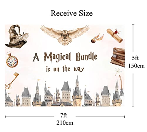 Magical Wizard Backdrop for Boys Girls A Magical Bundle is On The Way Happy Birthday Baby Shower Party Photography Background Kids Wizard Cake Table Banner Decorations 7x5ft