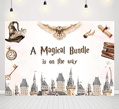 Magical Wizard Backdrop for Boys Girls A Magical Bundle is On The Way Happy Birthday Baby Shower Party Photography Background Kids Wizard Cake Table Banner Decorations 7x5ft