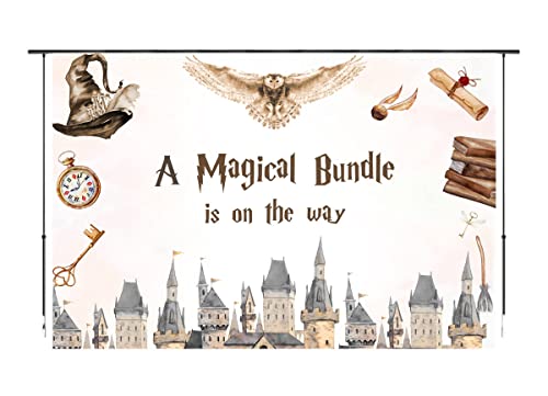 Magical Wizard Backdrop for Boys Girls A Magical Bundle is On The Way Happy Birthday Baby Shower Party Photography Background Kids Wizard Cake Table Banner Decorations 7x5ft